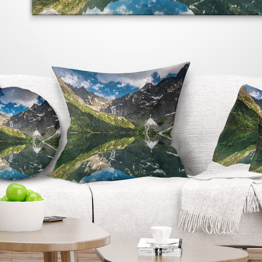 Design Art Reflection of Mountain Peaks Landscape Printed Pillow | Wayfair