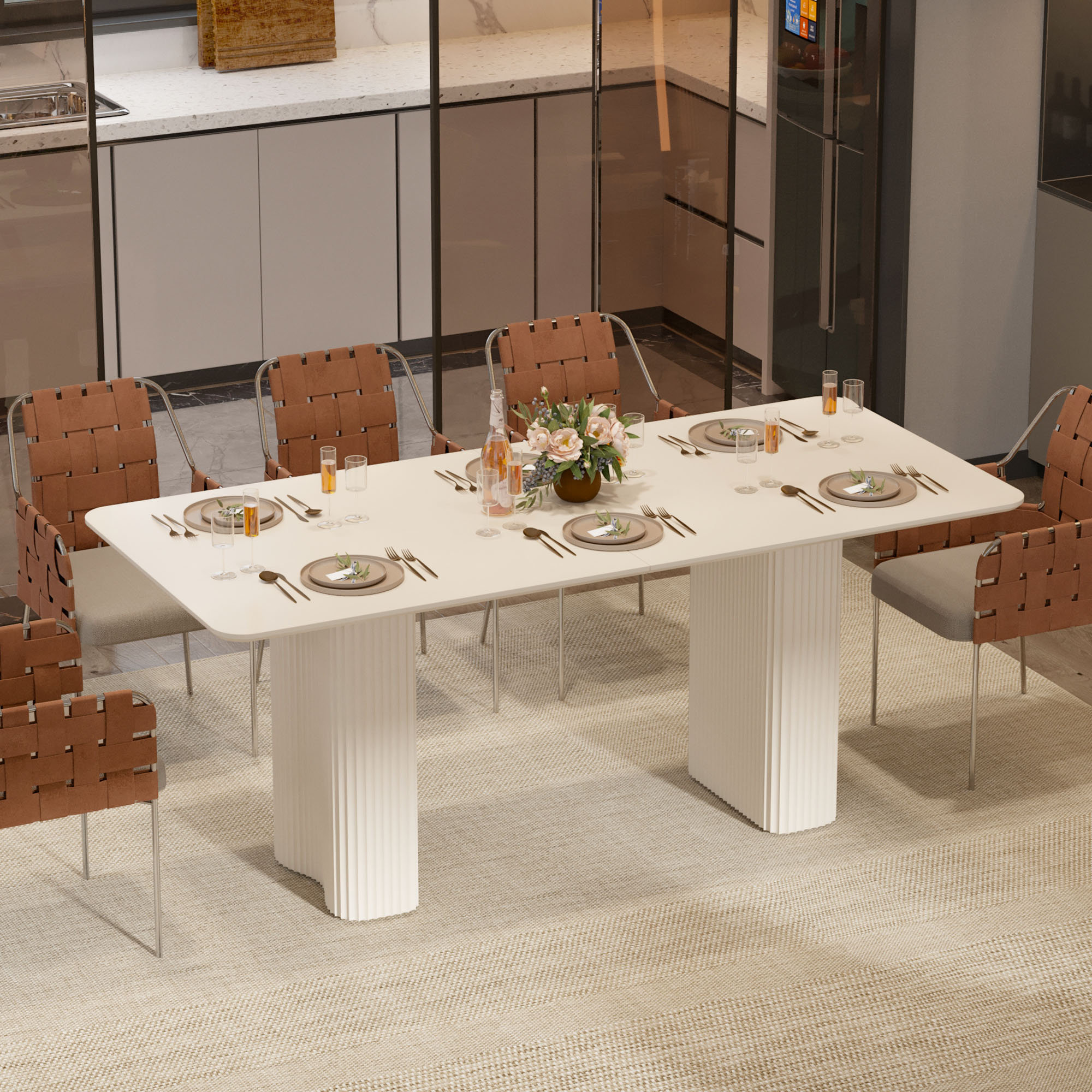 Wrought Studio™ Modern Rectangular Dining Table With Solid Wave Curved ...