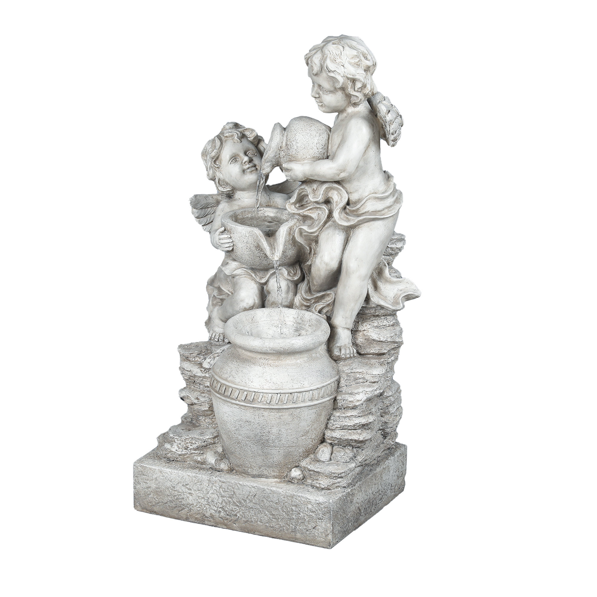 Astoria Grand Brook Hallow Resin Child Angels Fountain with Light ...