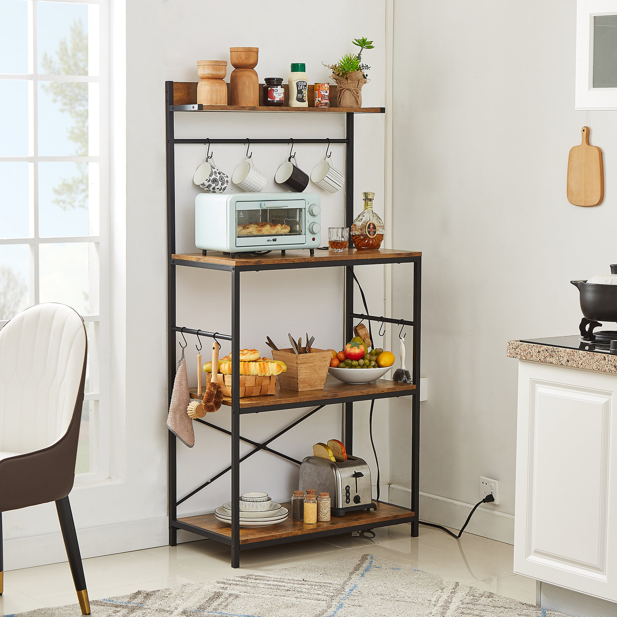 17 Stories Desota Wood & Steel Standard Baker's Rack with Microwave ...