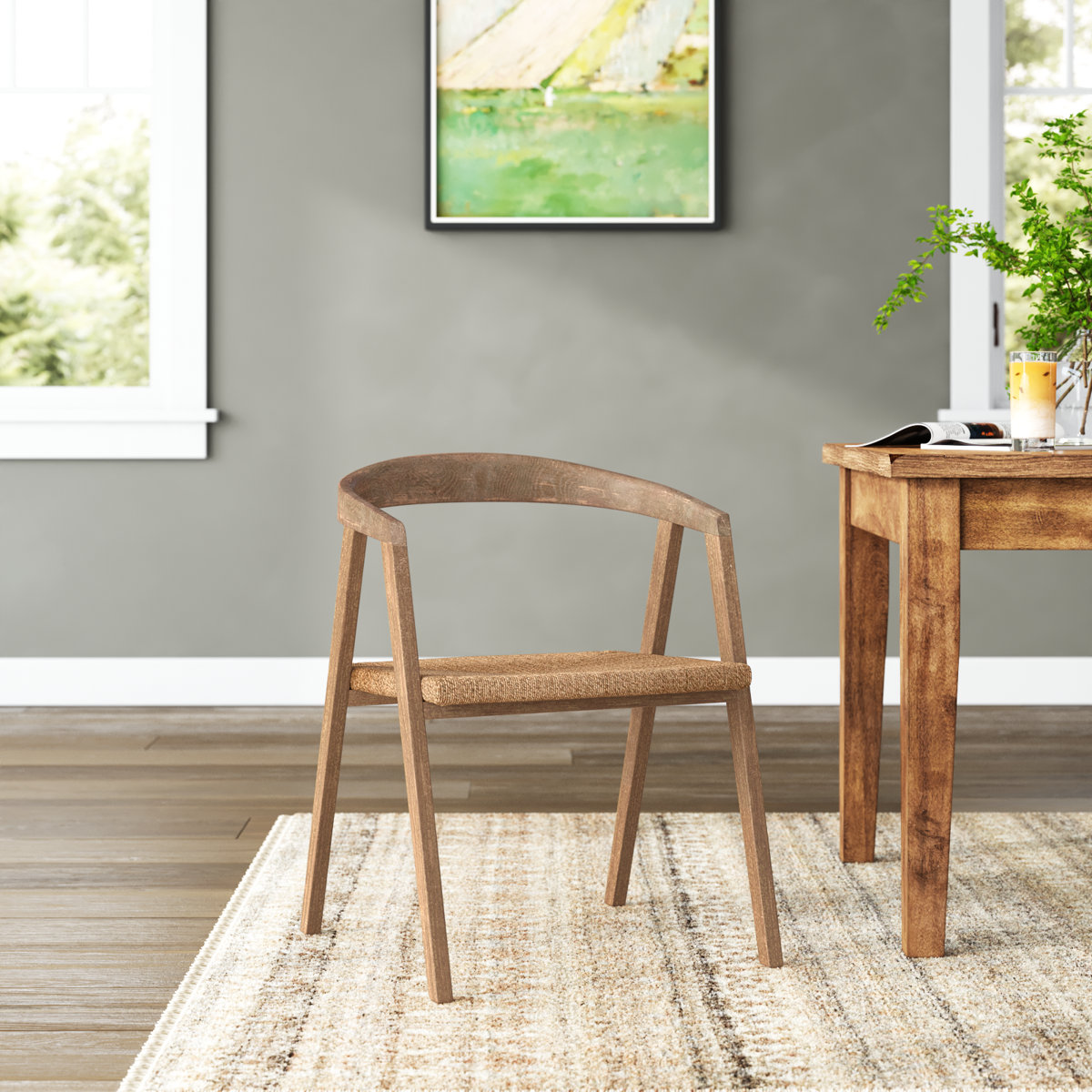 Birch Lane™ Fitzpatrick Natural Oak Curved Back Dining Arm Chair with ...