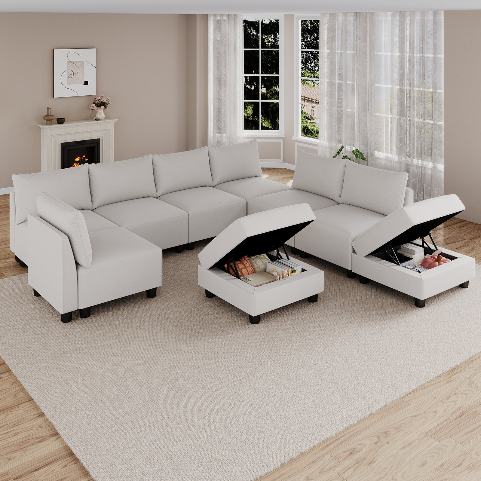 Latitude Run® Linen Modular Sectional Sofa L Shaped Extra Deep Seats ...