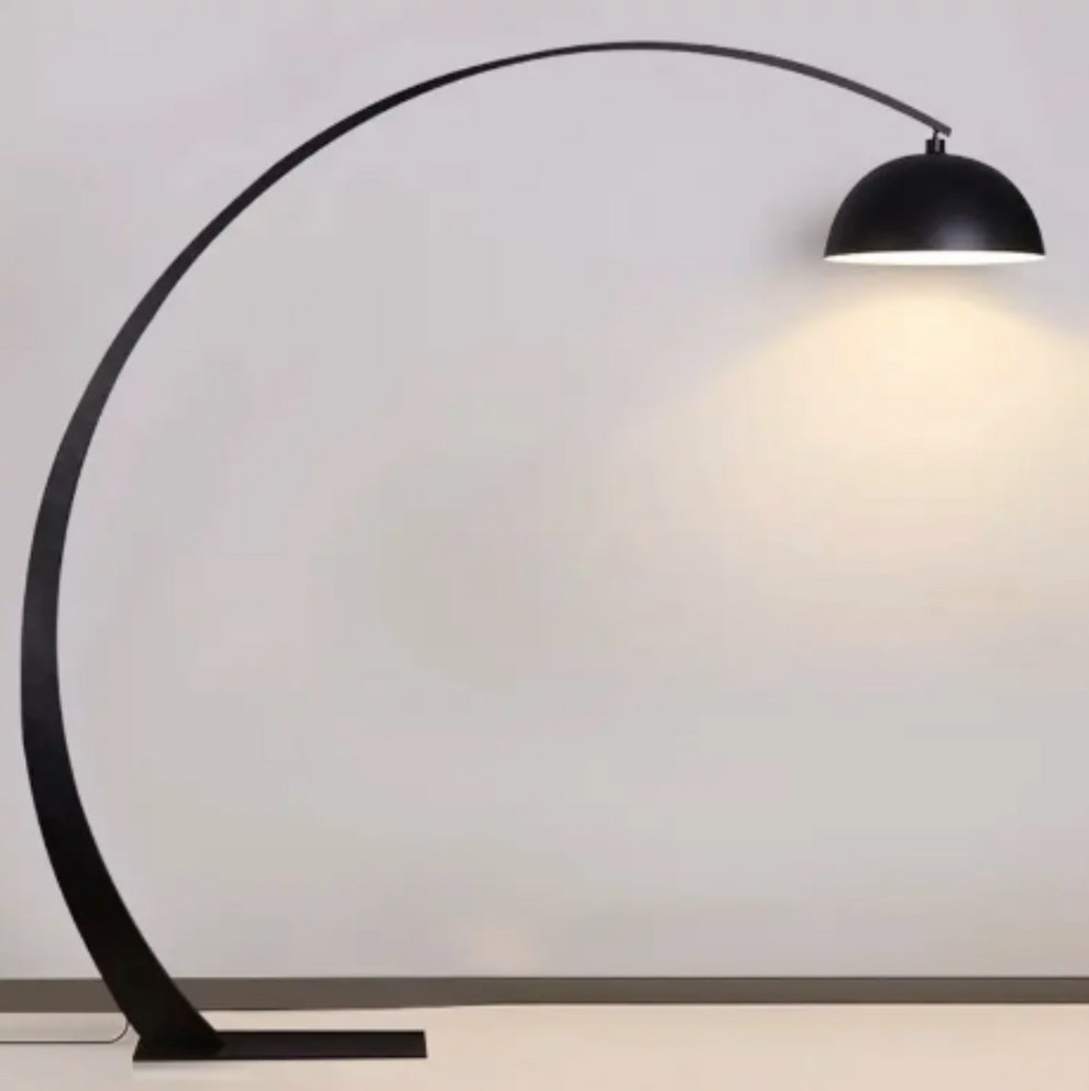 Orren Ellis Prismatica | Half Arc Metal Floor Lamp With Brushed Finish ...