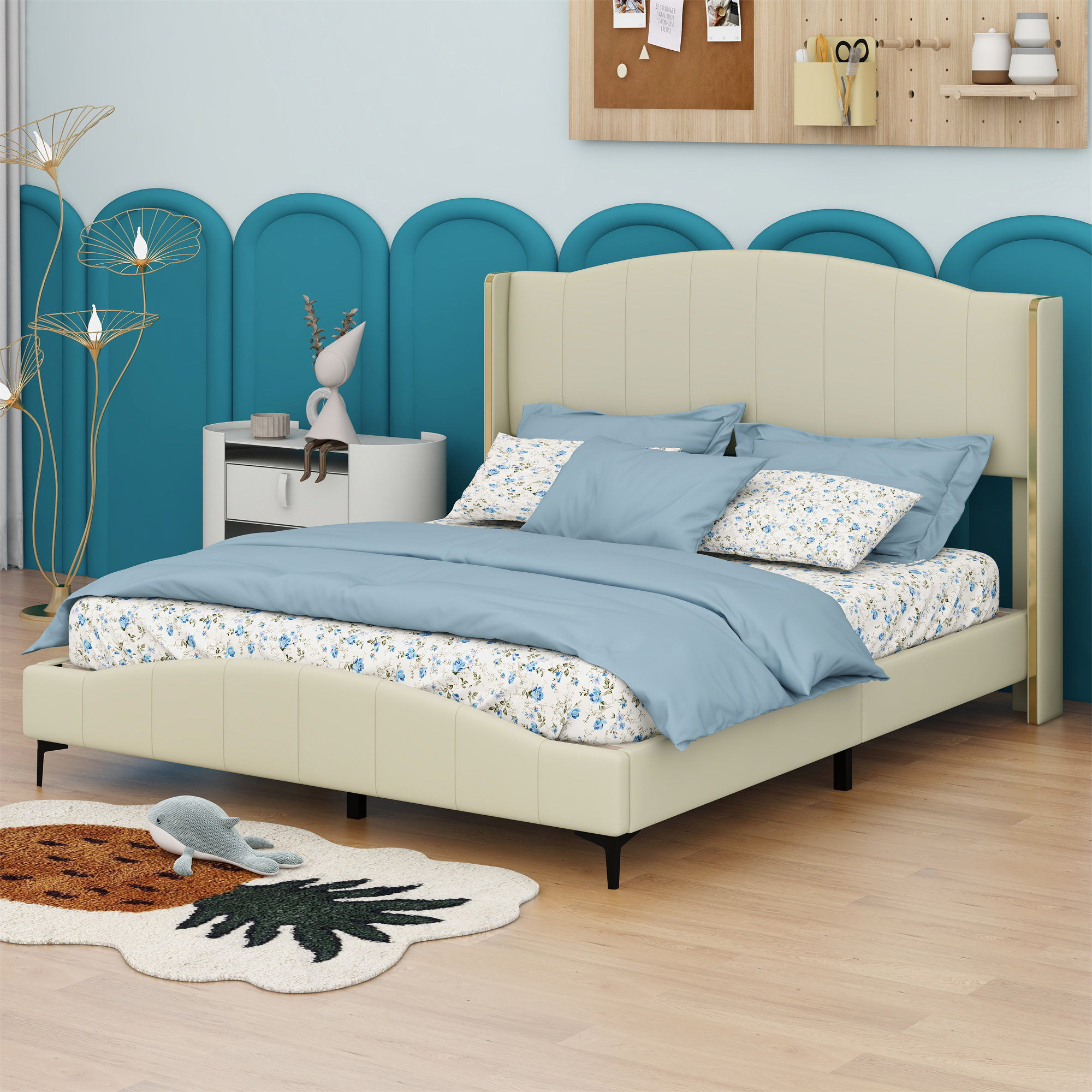 Ivy Bronx Garges Upholstered Metal Wingback Bed | Wayfair