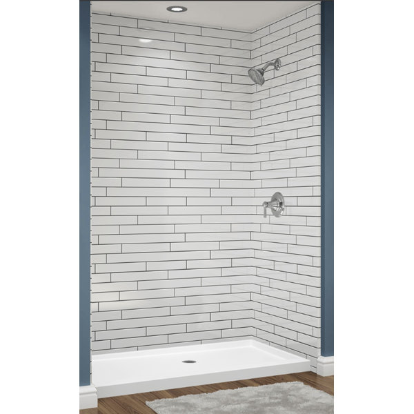 Avora Bath 3x6 Tile White Acrylic Alcove Shower System with Black Grout ...