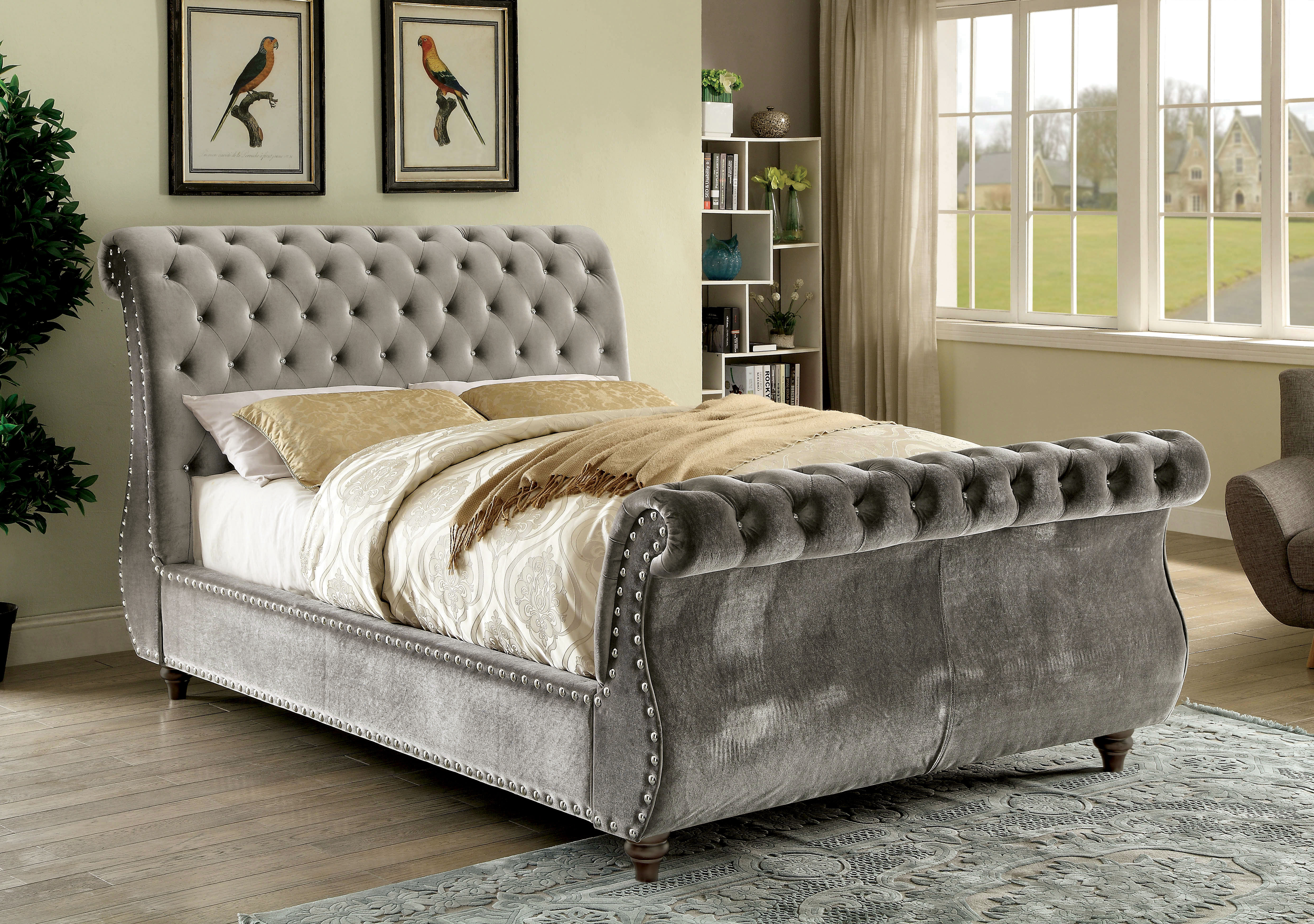 House of Hampton Hatfield Tufted Upholstered Low Profile Sleigh Bed ...