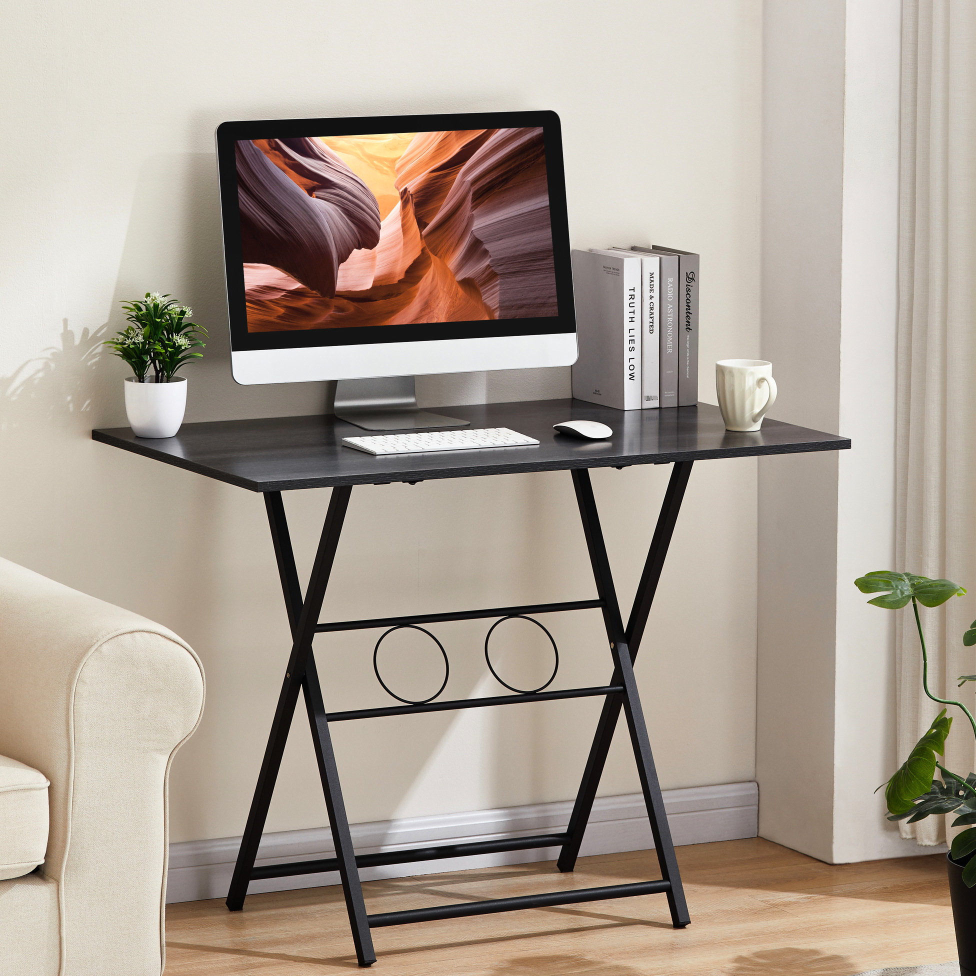 George Oliver Small Foldable Desk For Spaces - Black Rectangular ...