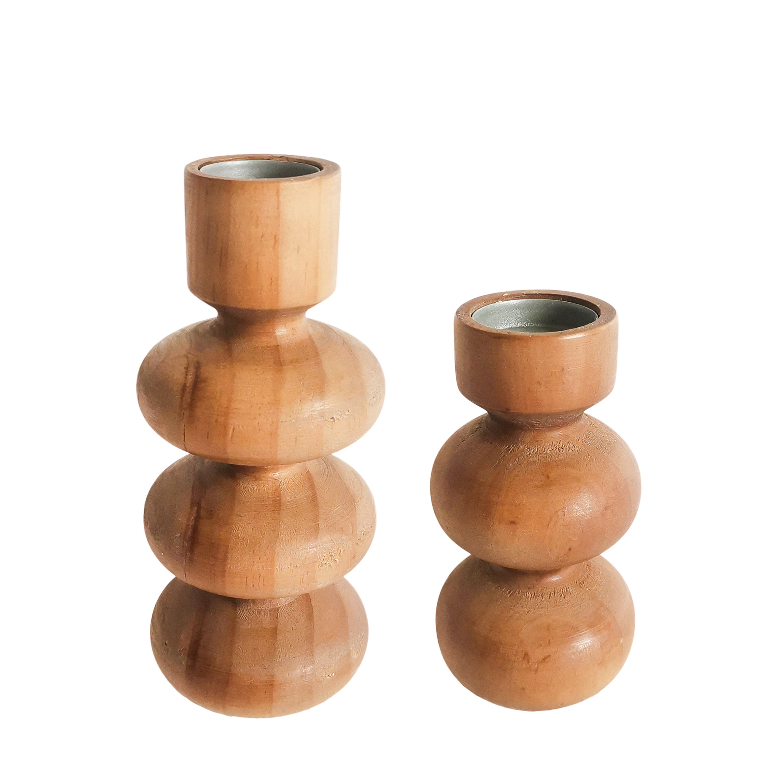Millwood Pines VIP Wood 8.5 in. Brown Knob Candle Holder Set of 2 | Wayfair