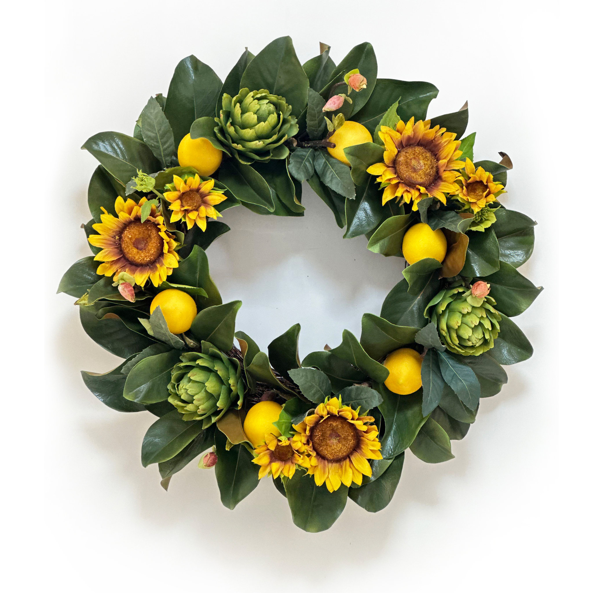 Gracie Oaks SUNFLOWER AND MAGNOLIA LEAF WREATH | Wayfair