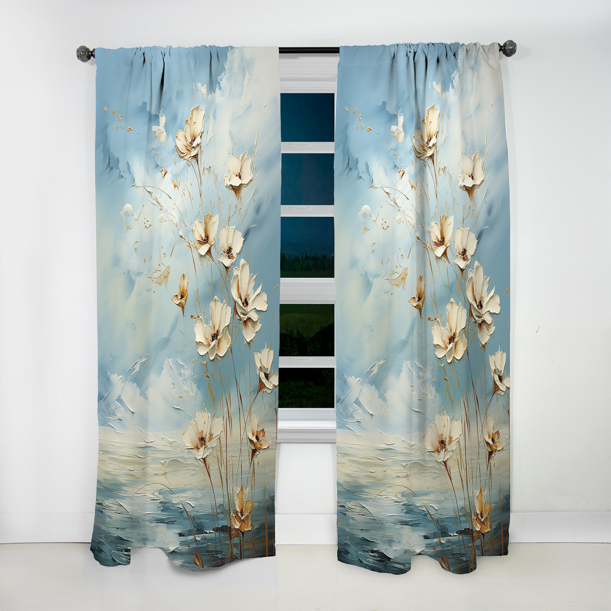East Urban Home Taliyah - White And Blue Flower Liquid Ink III ...