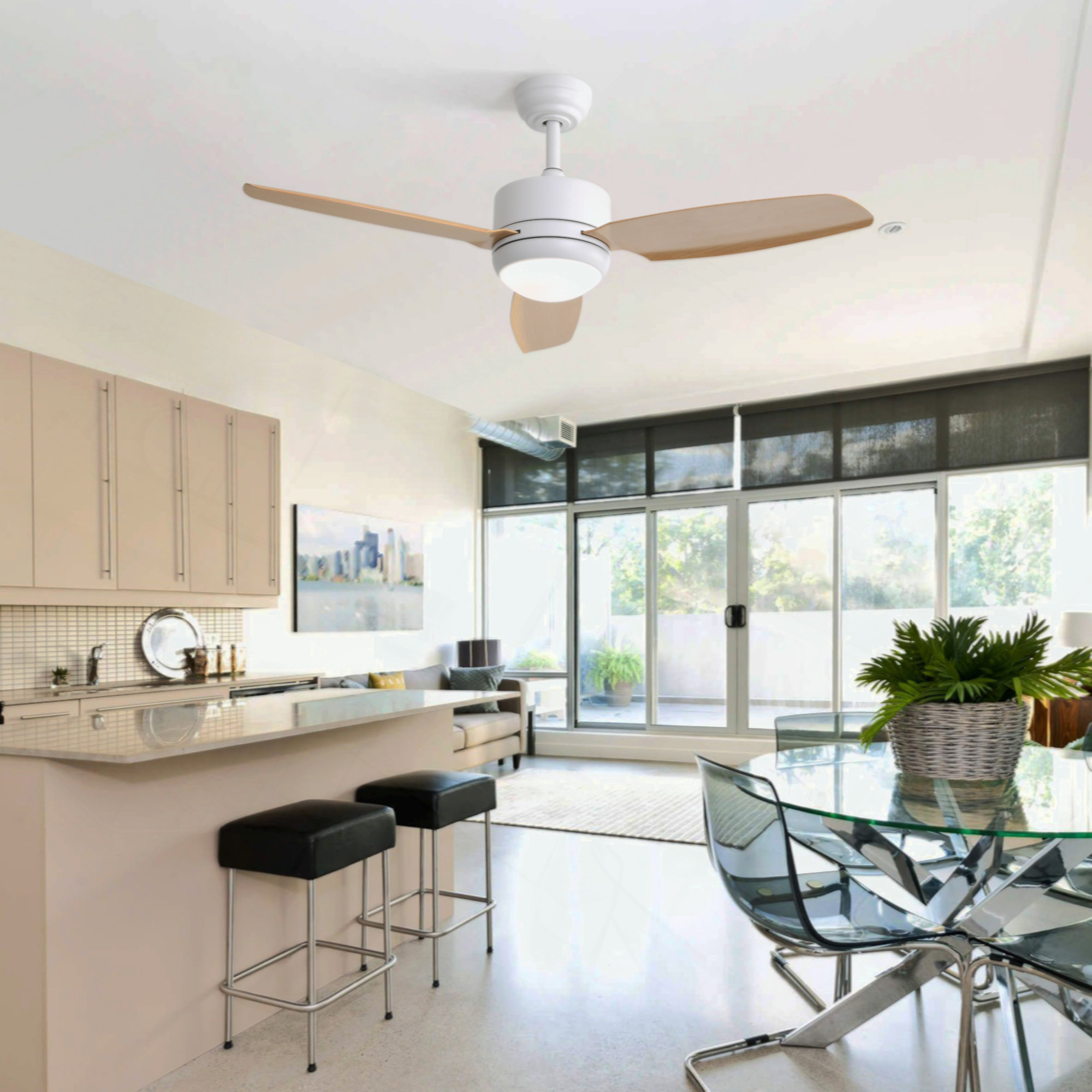 Orren Ellis 46 Inch Ceiling Fan With Lights 3 ABS Blades 6-Speed DC ...