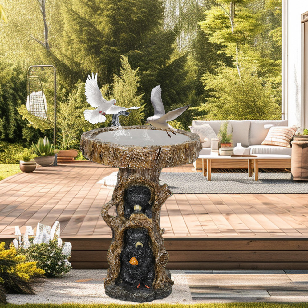Union Rustic Outdoor Garden Resin Bird Baths Decor With Pedestal ...