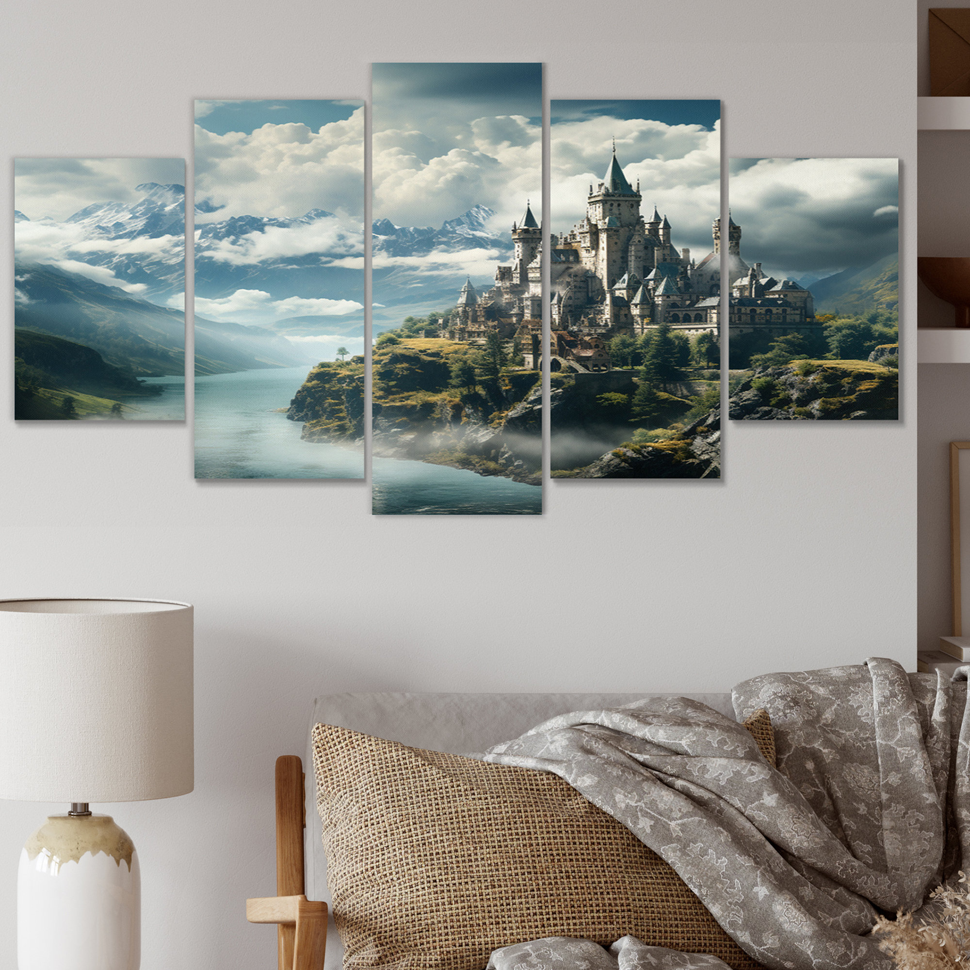 Millwood Pines Castles Castle In The On Canvas 5 Pieces Print | Wayfair
