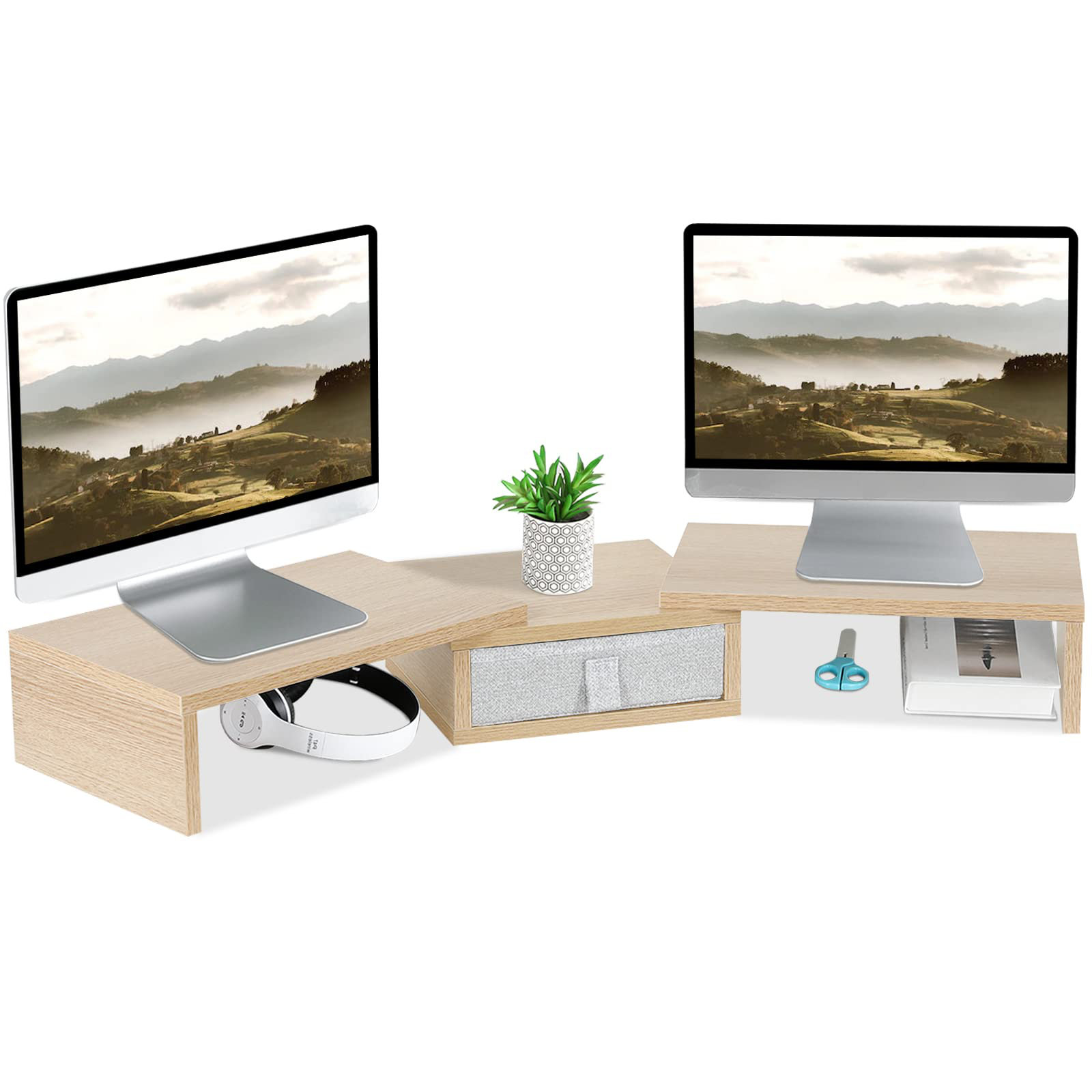 Latitude Run® 3 Shelf Monitor Stand Riser With Drawer-Length And Angle ...