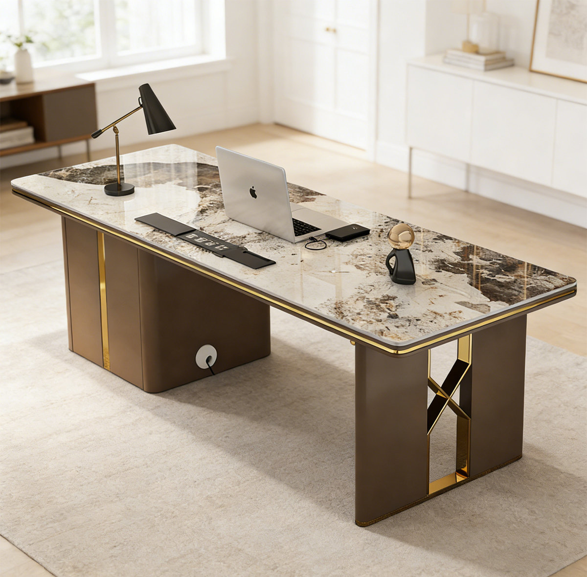 Wrought Studio™ Light luxury sintered stone top desk | Wayfair