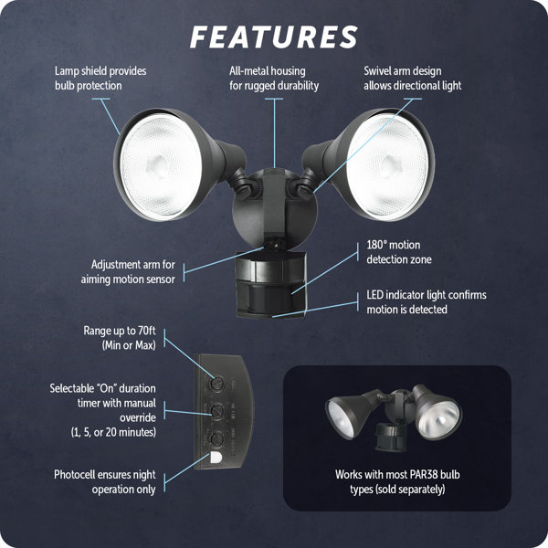 Globe Electric Company 2 - Head Hardwired Outdoor Security Flood Light ...