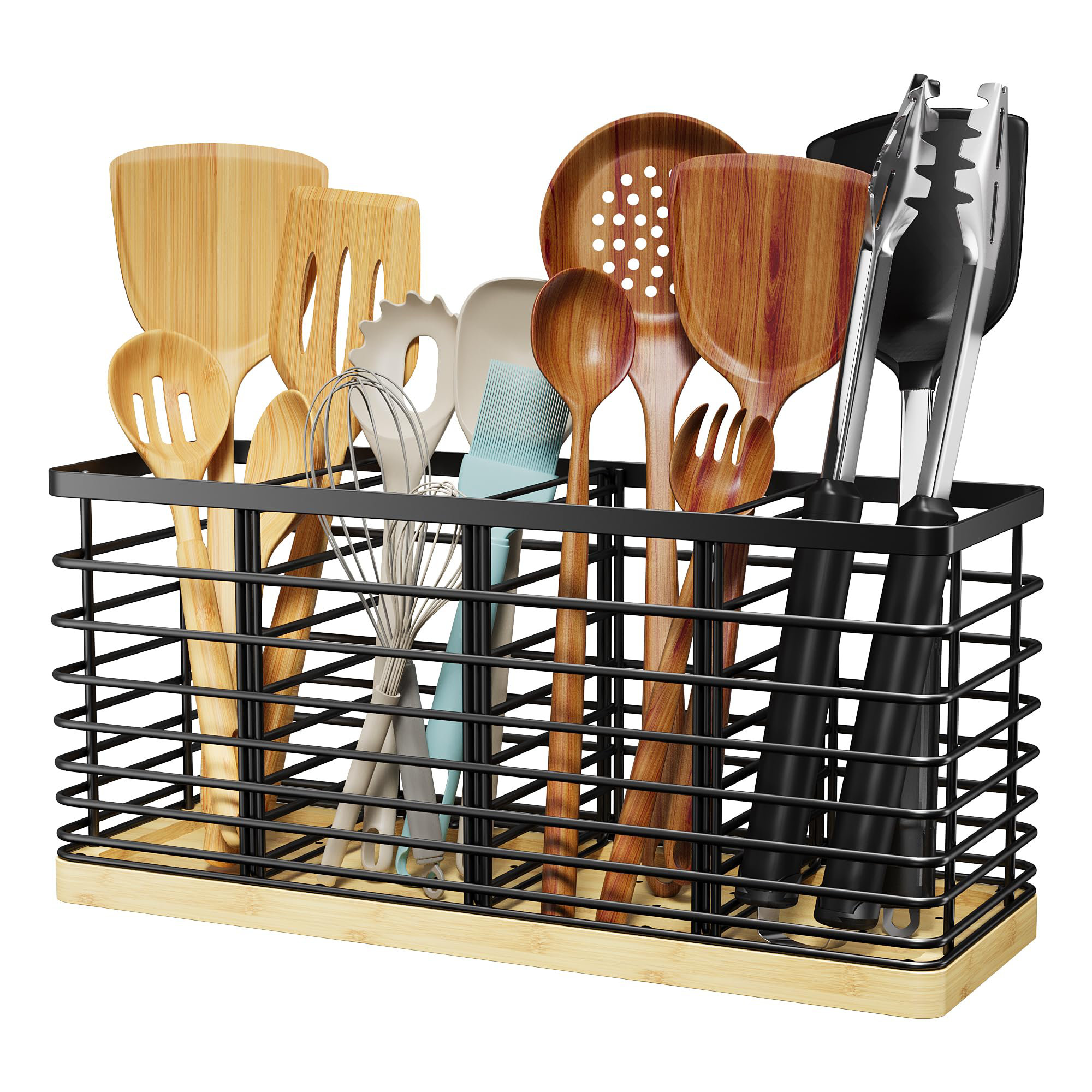 17 Stories Extra Large Kitchen Utensil Holder With 4 Compartments For ...