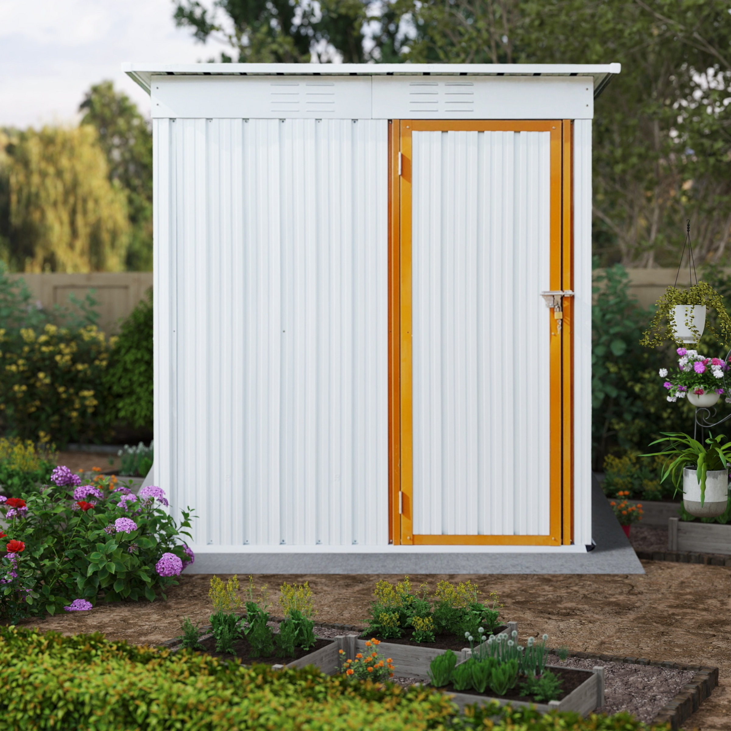 Watque Kita 5ftx4ft White&Yellow Metal Garden Outdoor Storage Sheds ...