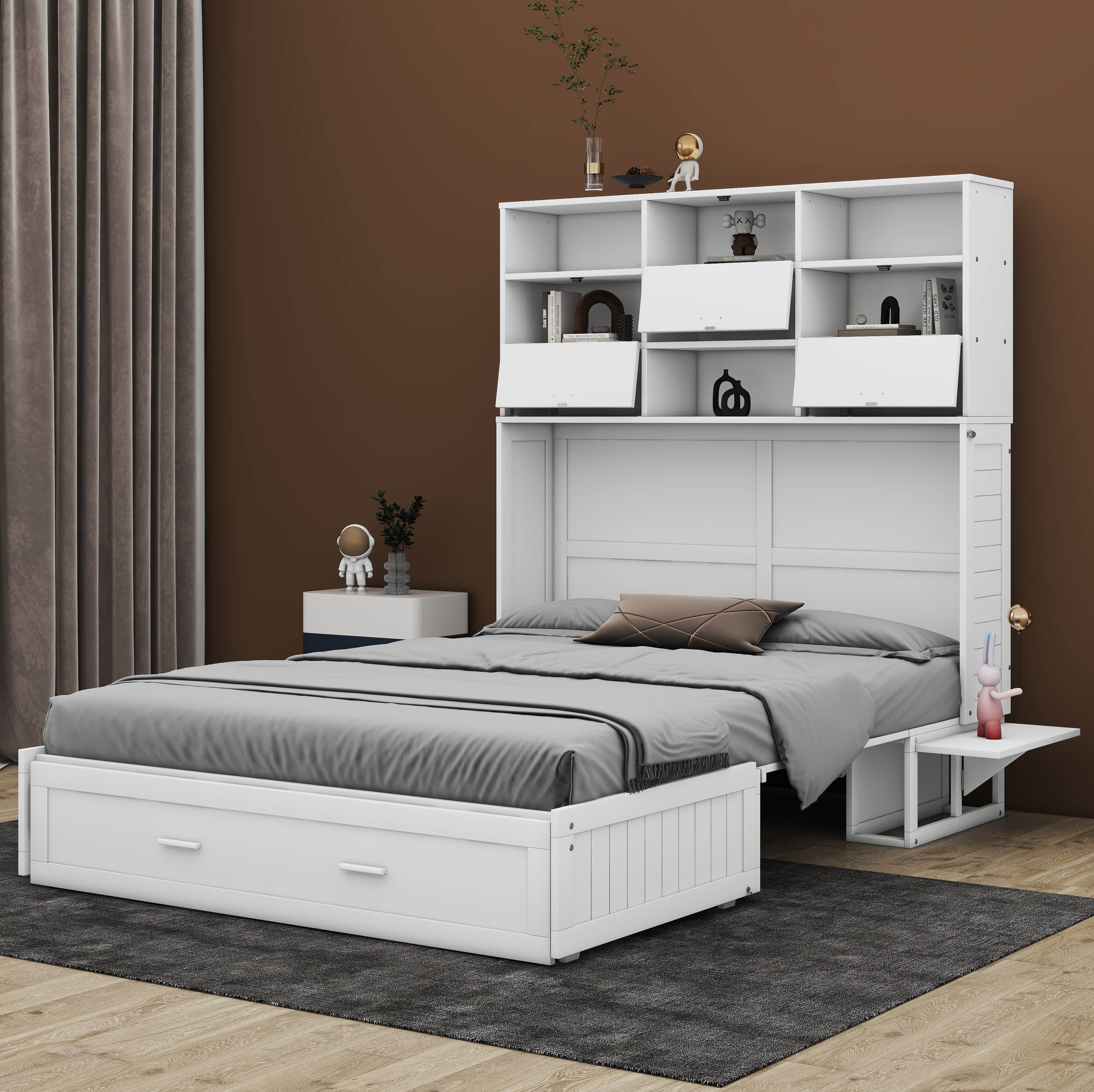 Wildon Home® Alvida Queen Size Murphy Bed with Bookcase & Big Drawer ...