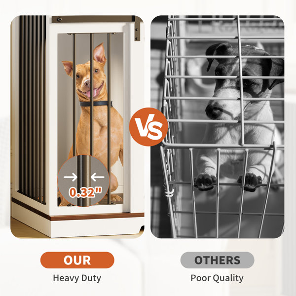 Gracie Oaks 47" Wooden Dog Crate Furniture With Storage Shelves, With ...