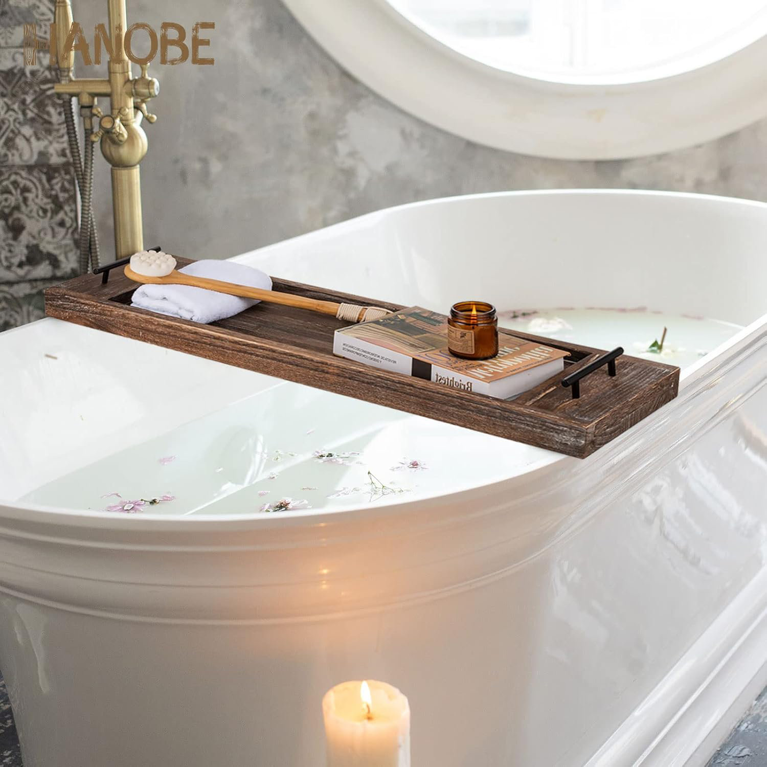 THE GLAMOUR BOUTIQUES Bathtub Tray Bath Caddy: Wood Tub Trays Table ...