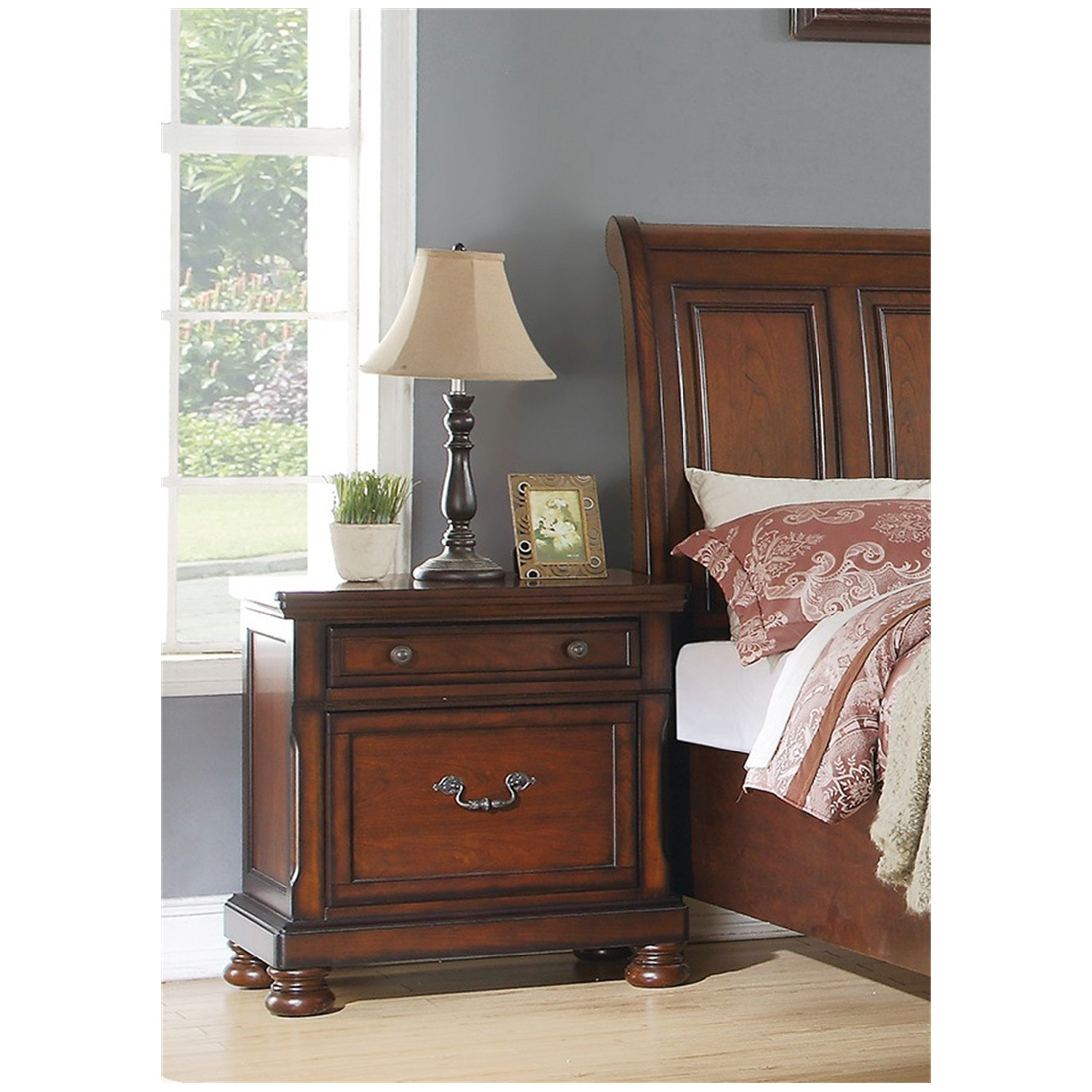 Darby Home Co Rubber Wood 2 Drawers Nightstand in Antique Cherry Finish ...