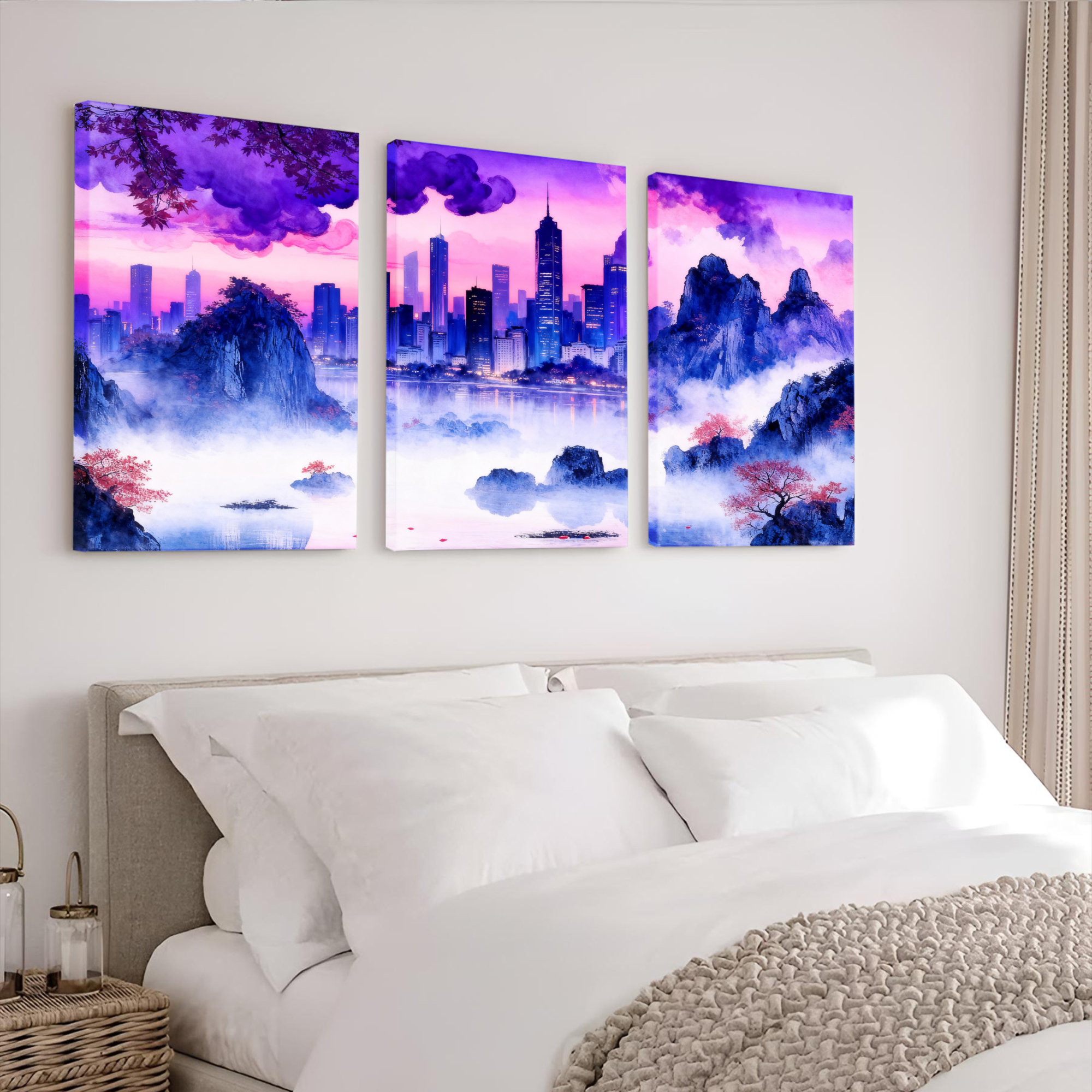 Red Barrel Studio® Skyline Cityscape with Misty Mountains Canvas ...