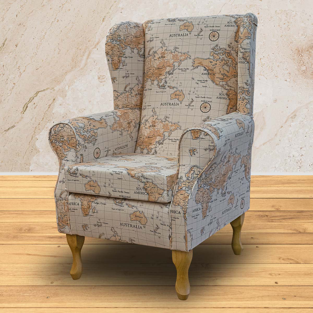 Beaumont World Map Wingback Armchair | Wayfair.ie