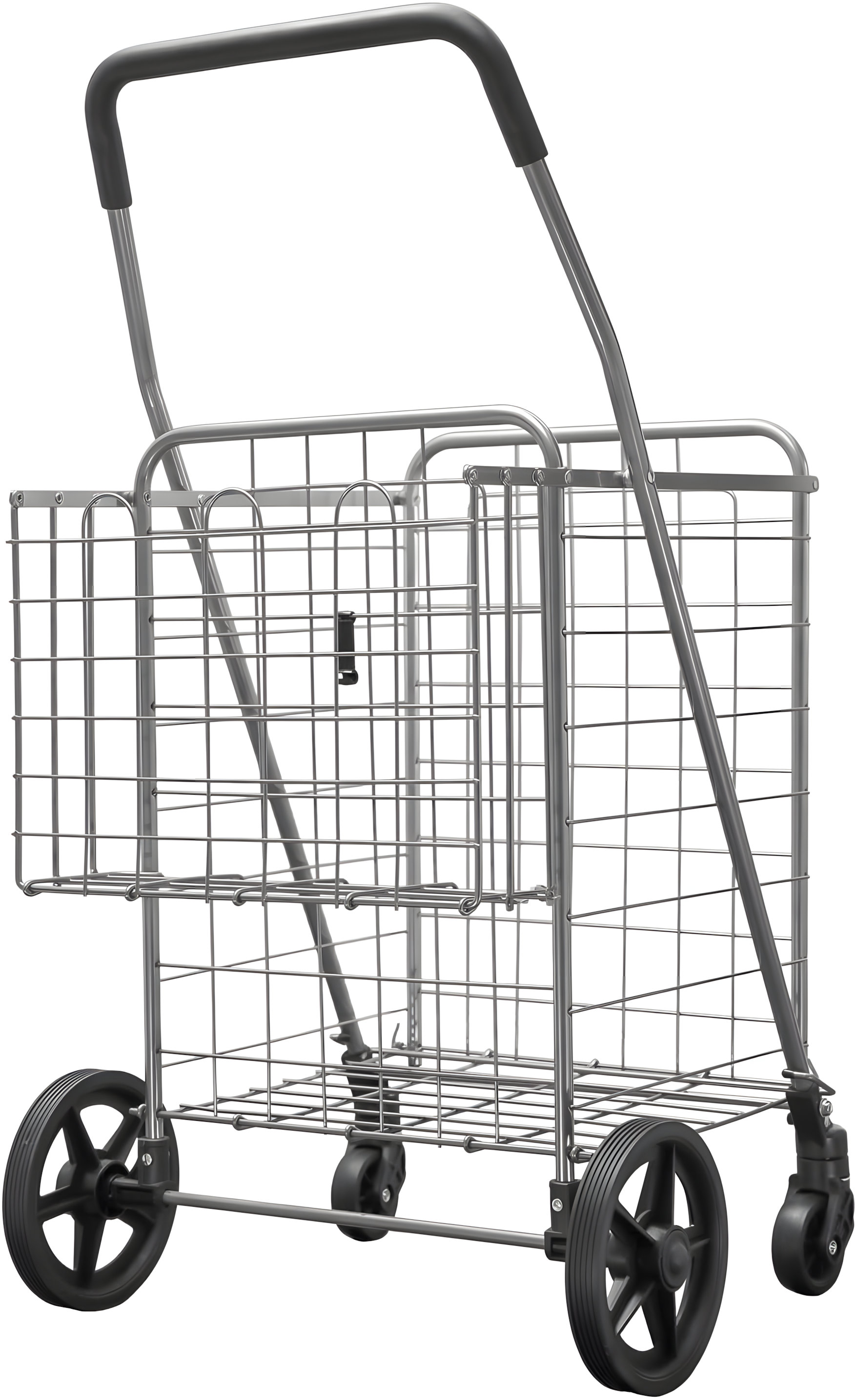 Rebrilliant Jumbo XXL Folding Shopping Cart With Swivel Wheels, Double ...