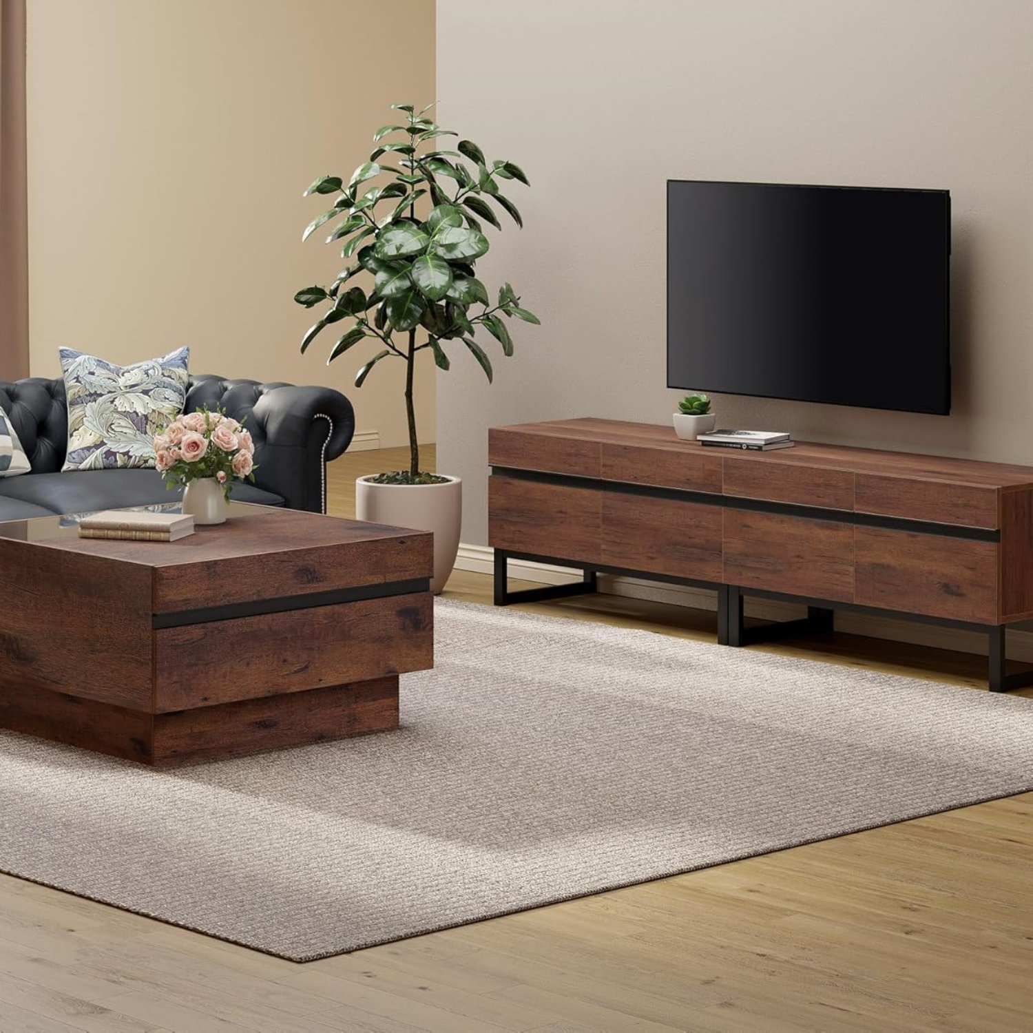 17 Stories Modern TV Stand And Coffee Table Set, 2-Piece Storage ...