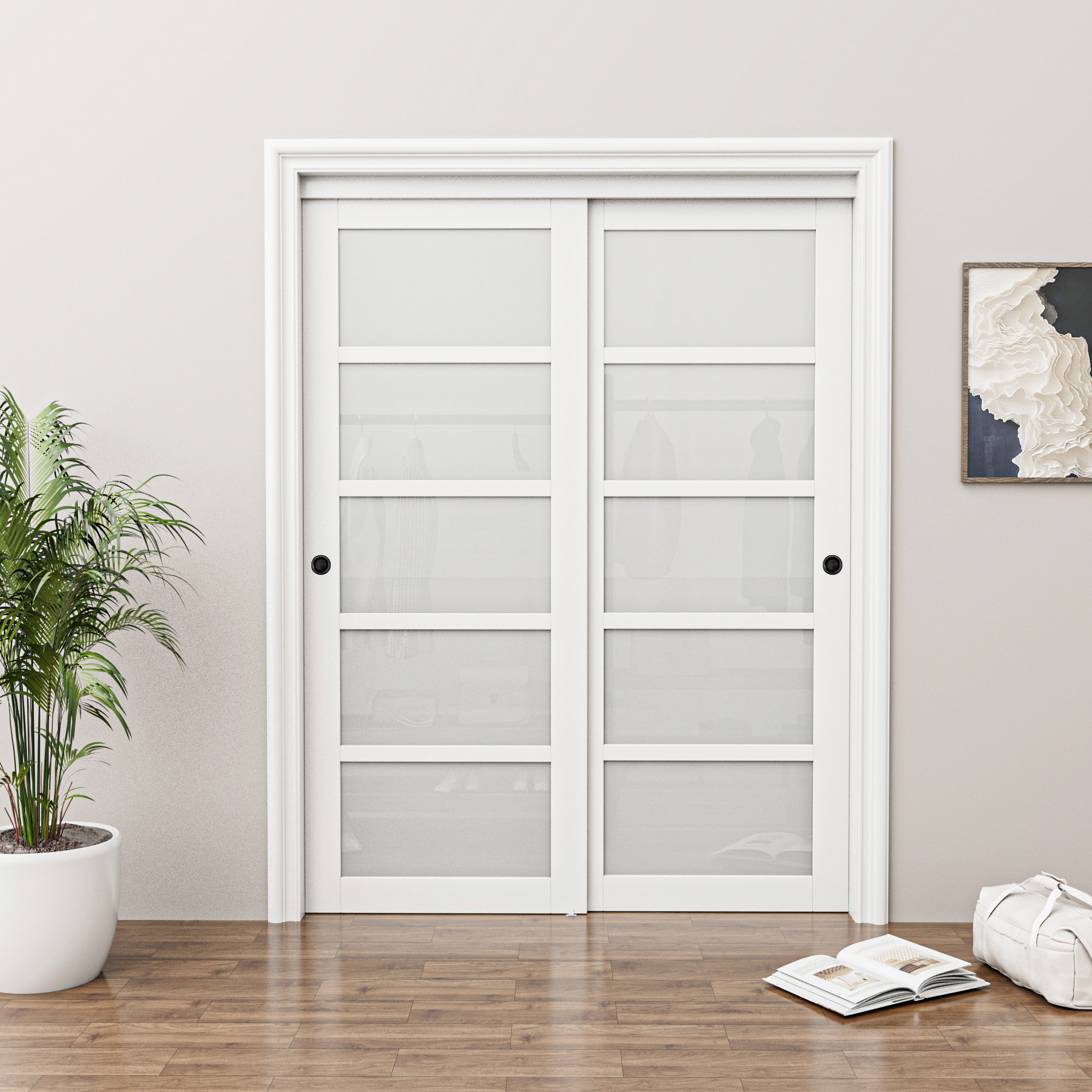 EverDoors 80" Pre-assembled Frosted 5-Lite Glass Pantry Closet Sliding ...