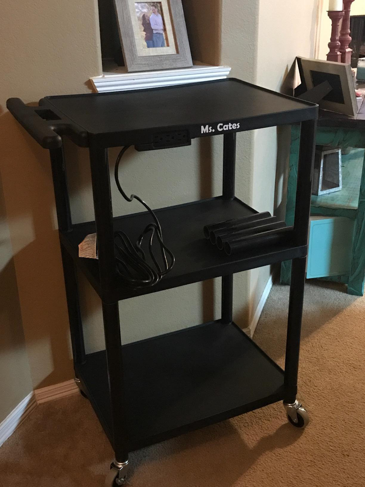 MODVAT 3 Shelf Black Mobile Utility AV Cart with Power Strip and ...