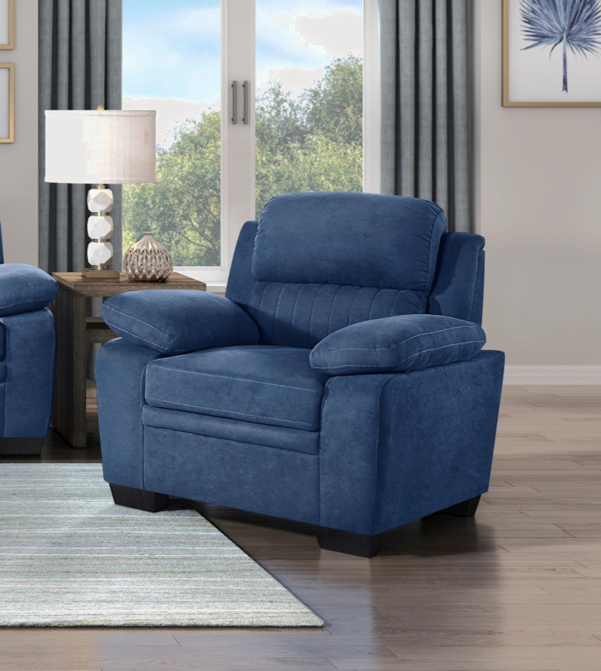 Ebern Designs Plush Seating Chair 1Pc Blue Textured Fabric Channel ...