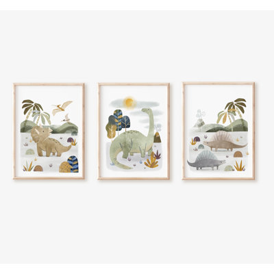 Nemo and Her Dinosaur 3 Piece Paper Print Set - Unframed Prints | Wayfair
