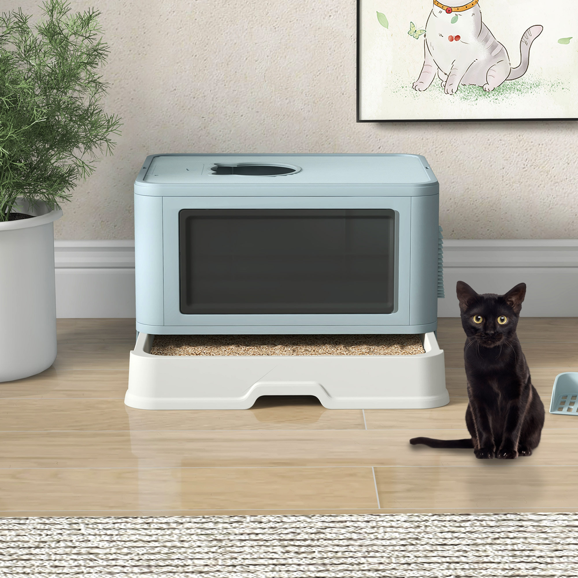 Tucker Murphy Pet™ Large Enclosed Cat Litter Box with Wide Entry ...