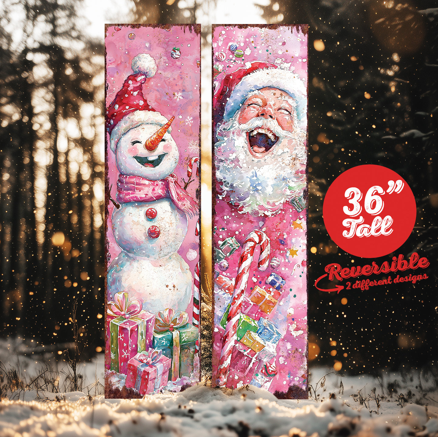 The Holiday Aisle® 36in Christmas Reversible Porch Sign | Watercolor ...