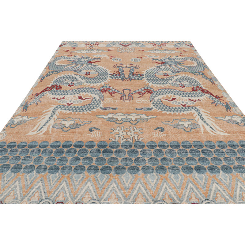 Rug & Kilim’S Distressed Dragon Rug In Blue, Gold And Red Pictorial ...