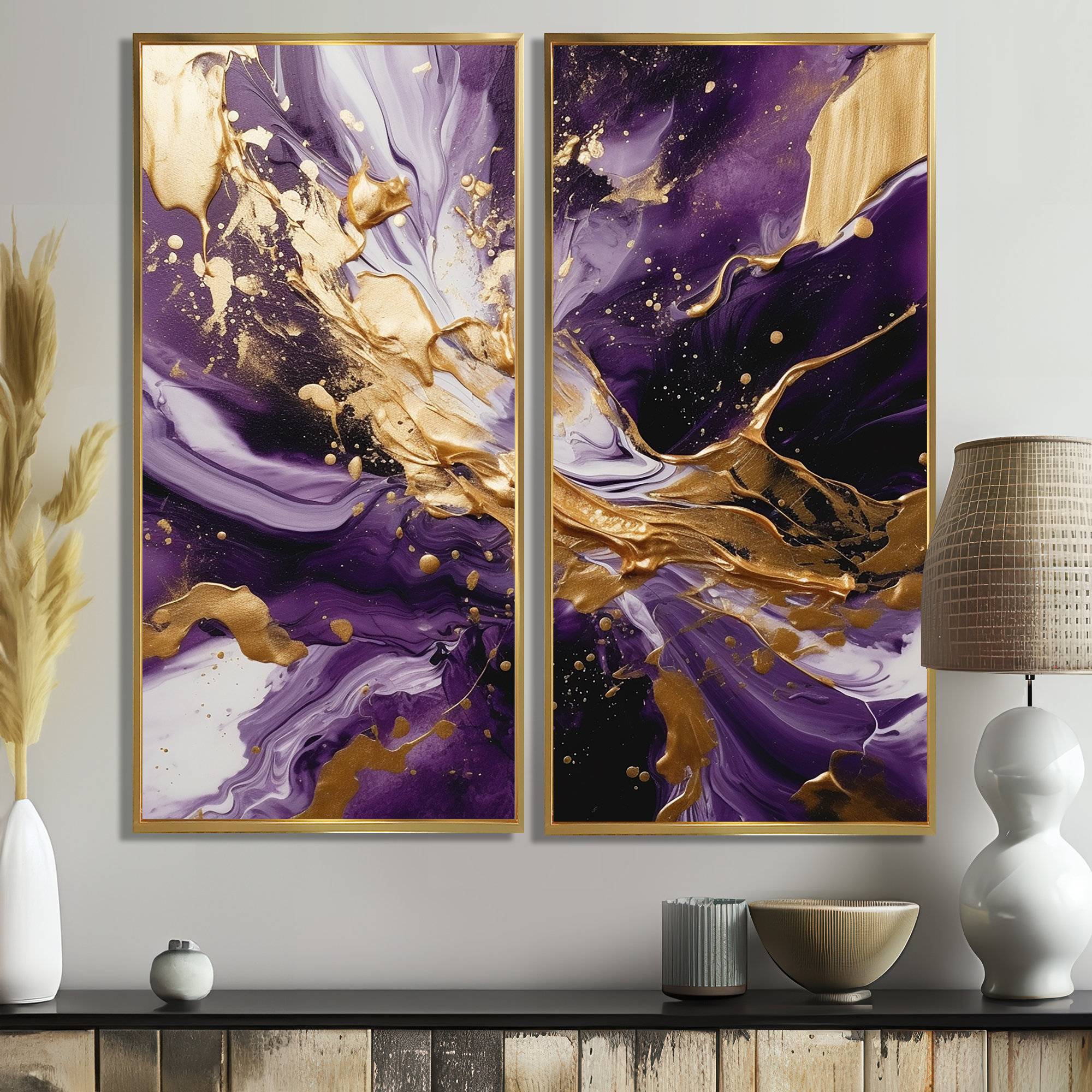 Mercer41 Purple And Gold Liquid Magic III - Purple Modern Wall Art 2 ...
