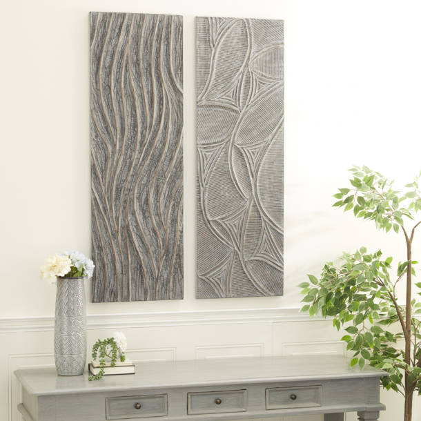 Dakota Fields White Wood Intricately Carved Geometric Wall Decor Set of ...