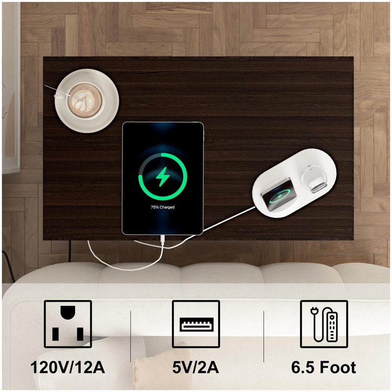 Winston Porter Rinnes Four Leg End Table and Built-In Outlets | Wayfair