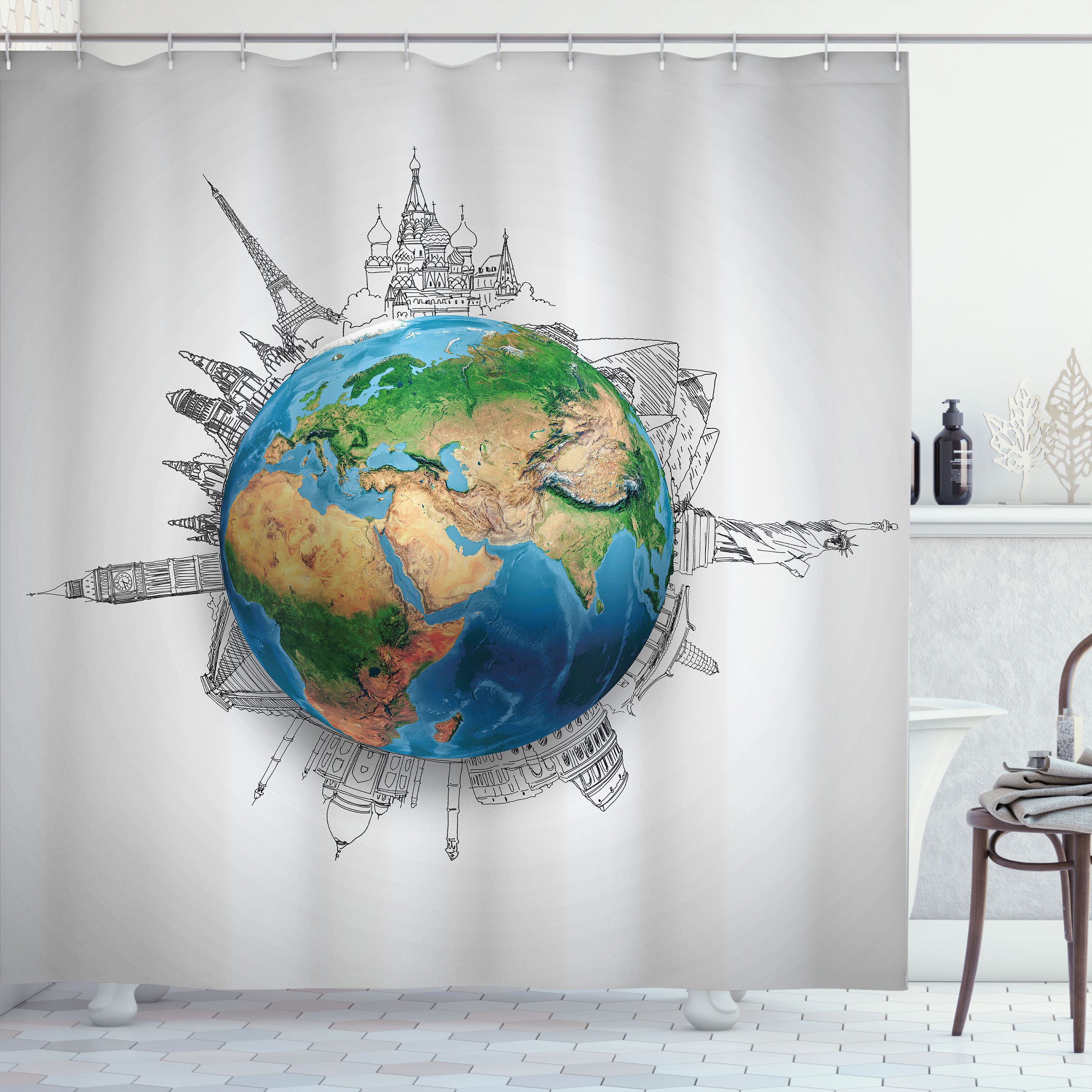 East Urban Home Earth Shower Curtain Realistic Globe Planet Blue Green ...