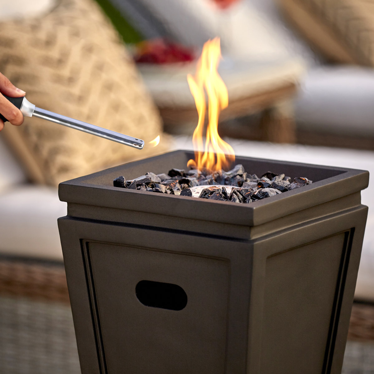 Endless Summer, 28" x 11" Slate Finish Outdoor LP Gas Fire Column ...