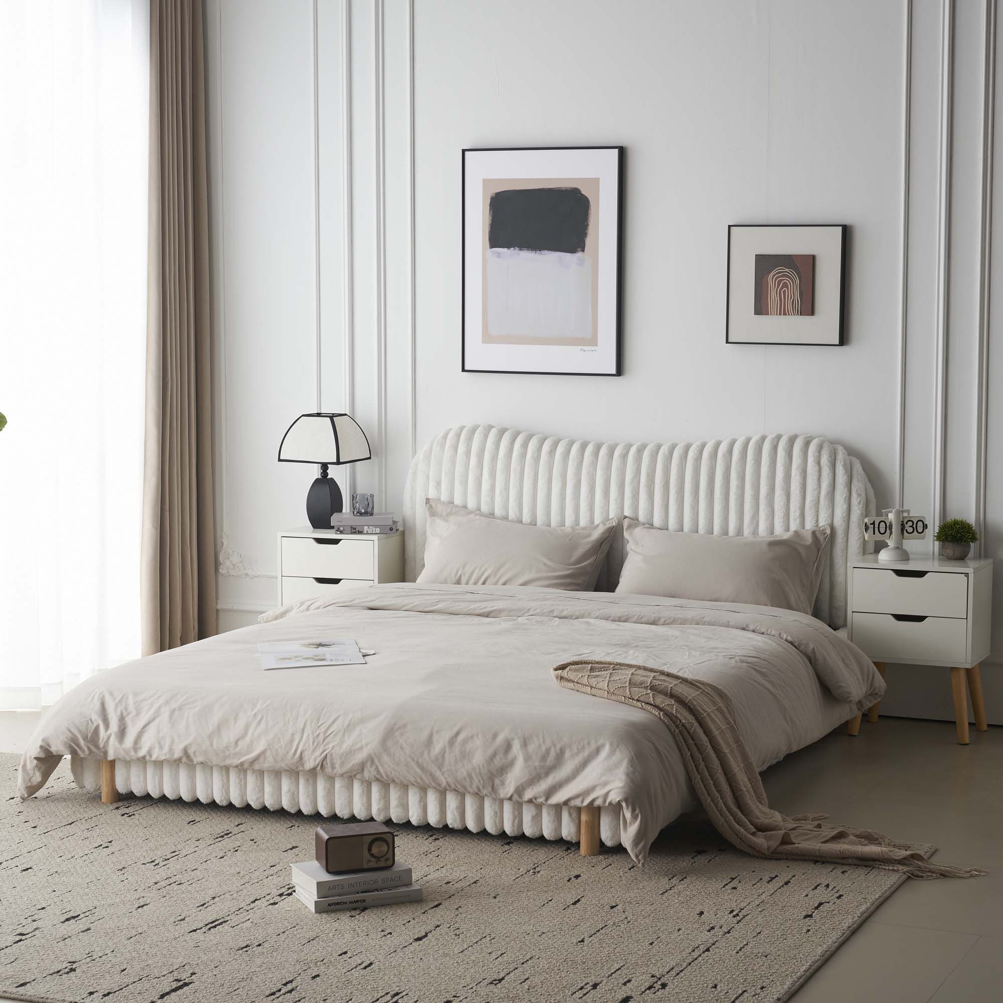 Latitude Run® Boucle Upholstered Bed With Wavy Headboard & Vertical ...