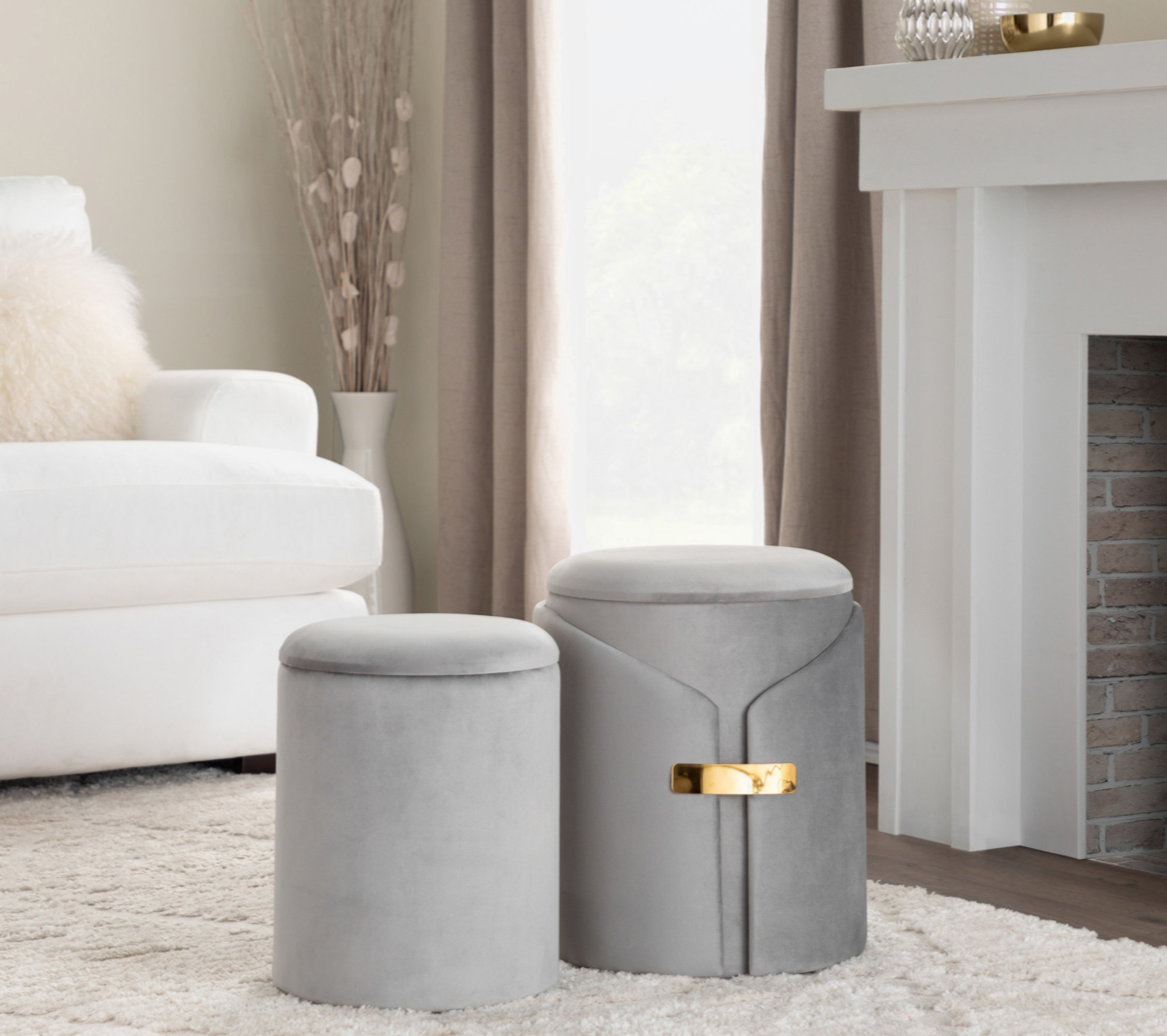 Mercer41 Dahlia Contemporary/Glam Nesting Ottoman Set In Blush Pink ...