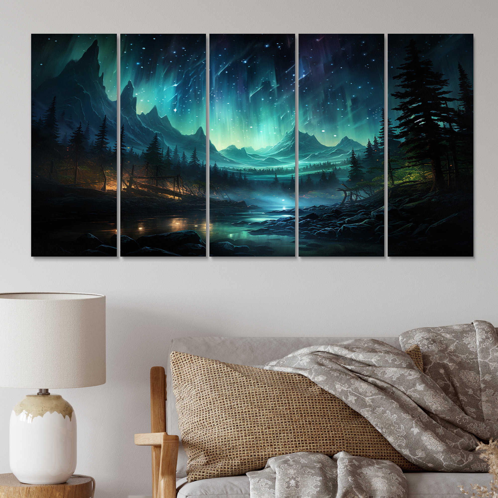 Brayden Studio® Northern Lights Starry Night II On Canvas 5 Pieces ...