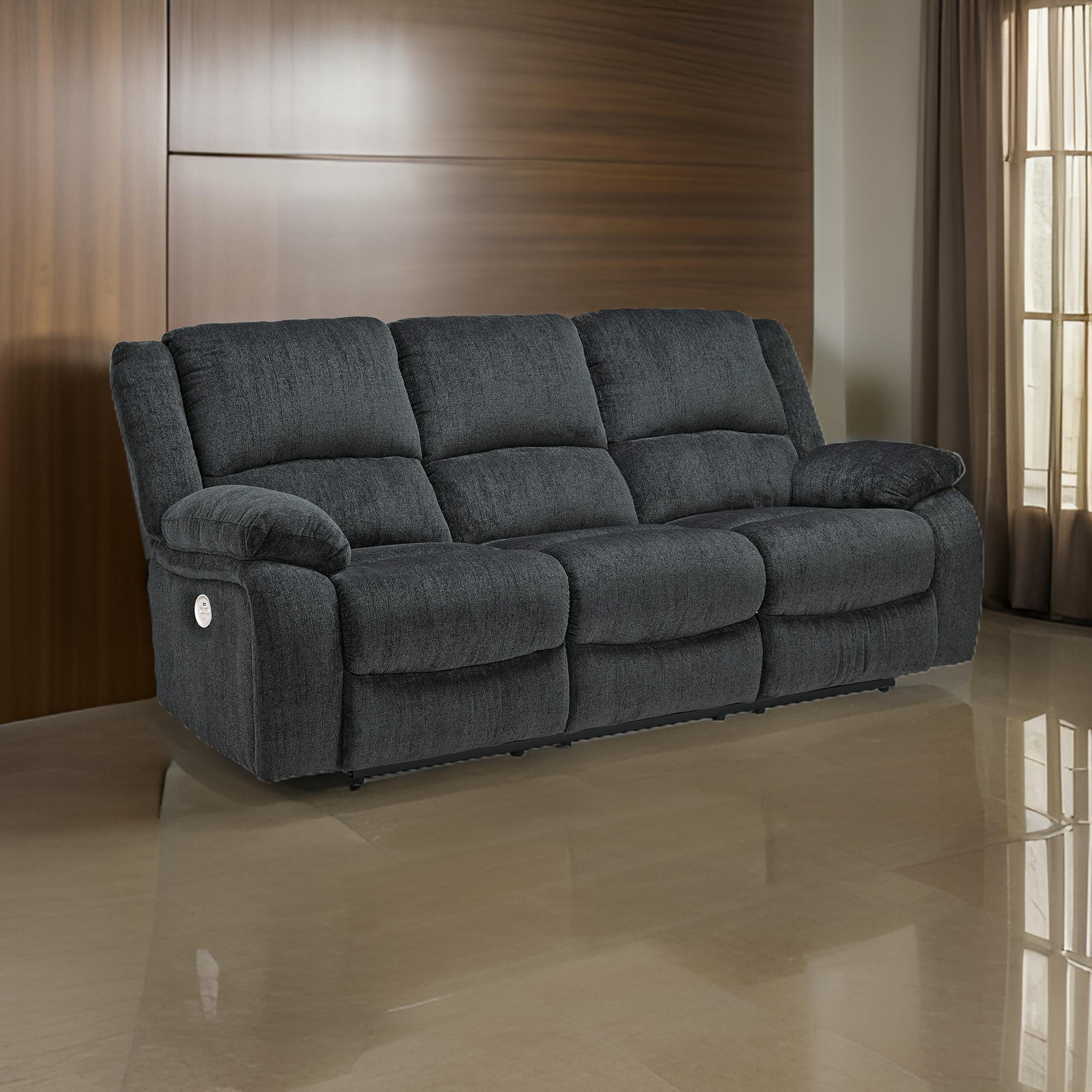 Latitude Run® Saned 87 Inch Power Recliner Sofa, USB, Slate Gray Poly ...