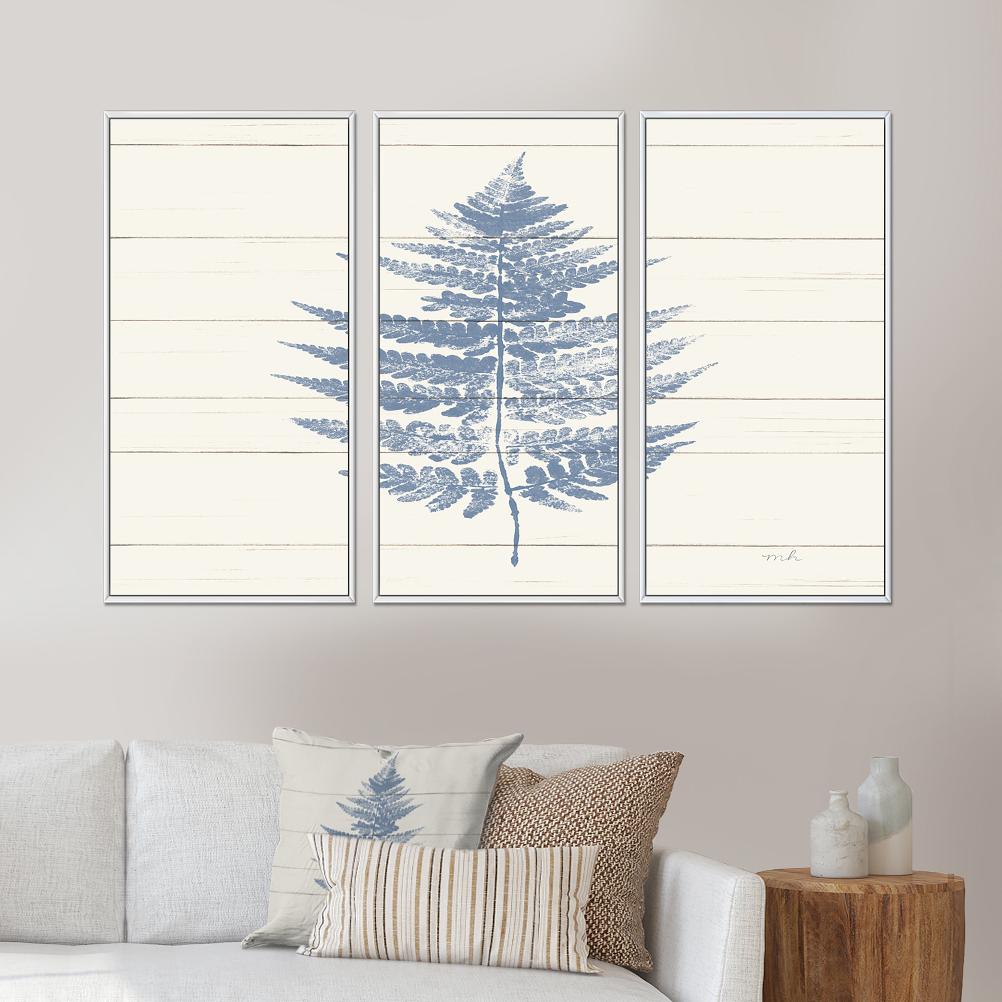 Design Art Blue Fern Print On Wood I - Traditional Framed Canvas Wall ...