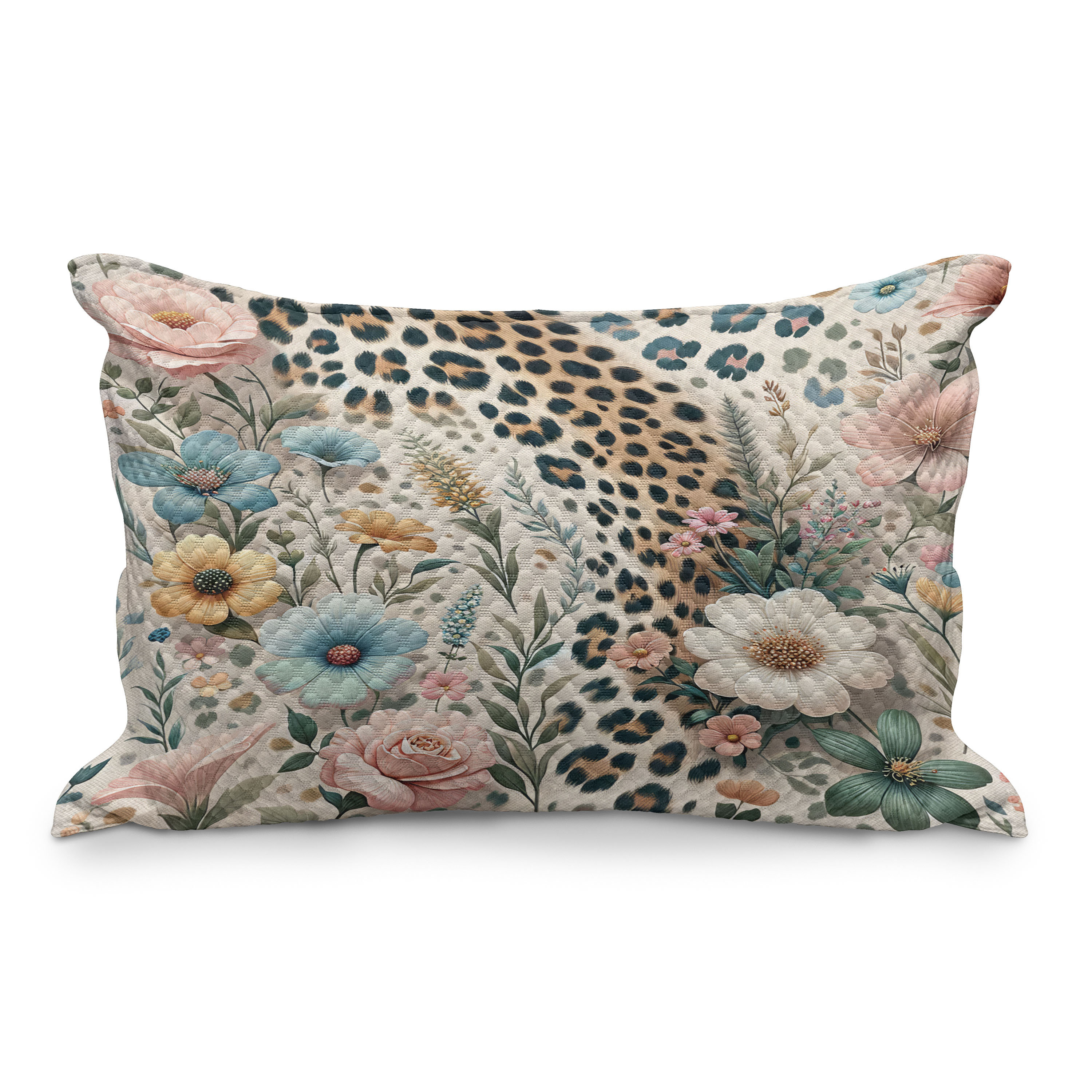 Ambesonne Leopard Print Quilted Pillowcase Wild Springtime Bloom, Blush ...
