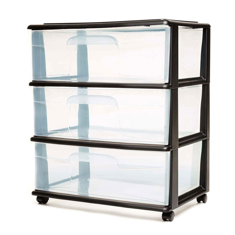 Homz Tall Solid Plastic 3 Drawer Storage Cart with Wheels & Reviews ...