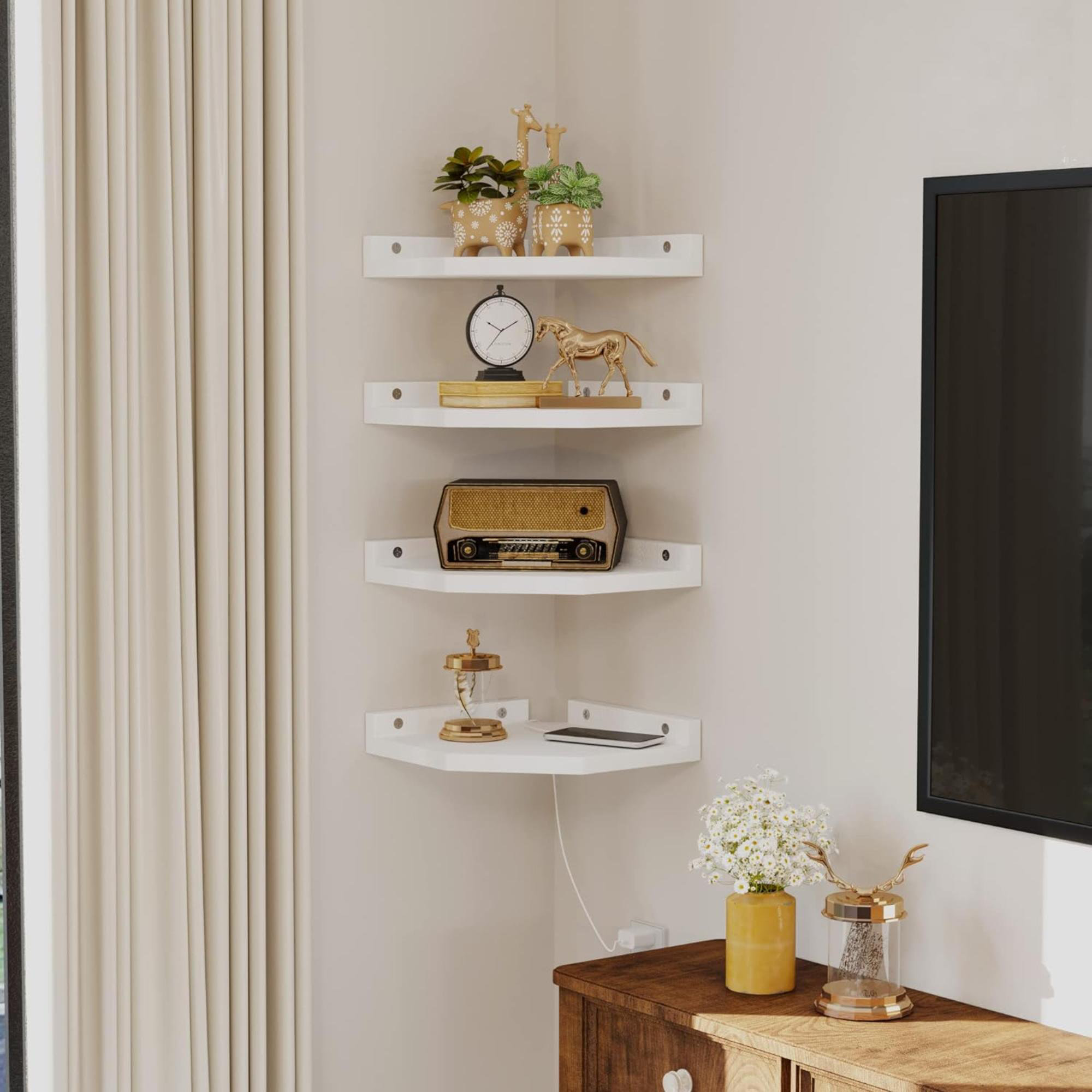 Latitude Run® Black Corner Shelf Wall Mount - Set Of 4 Natural Wood ...